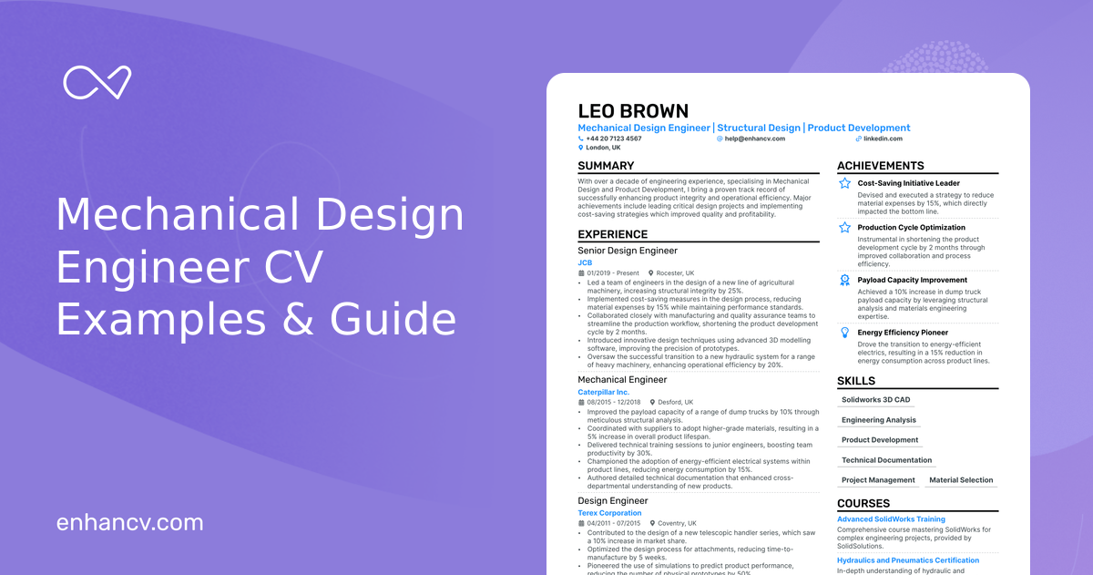 Mechanical Design Engineer CV Examples & Guide for 2026