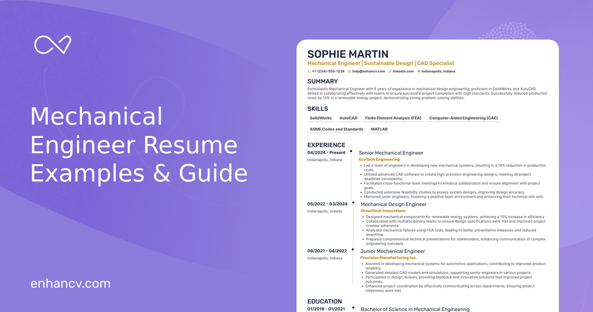 23 Mechanical Engineer Resume Examples & Guide for 2026