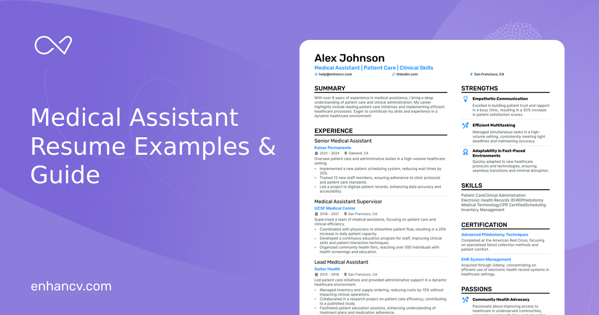 20 Medical Assistant Resume Examples & Guide for 2026