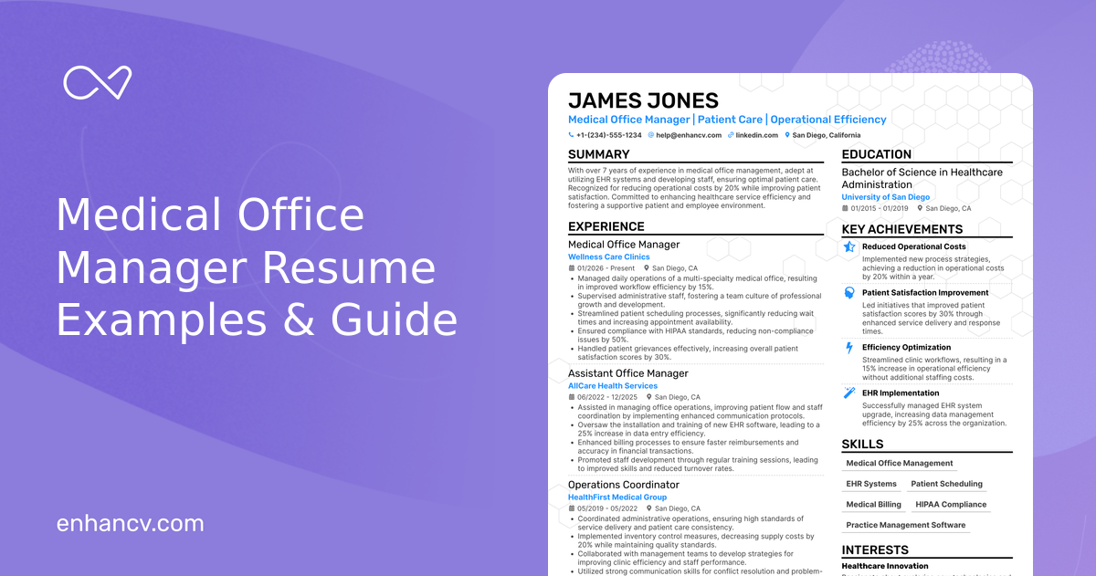10 Medical Office Manager Resume Examples & Guide for 2026