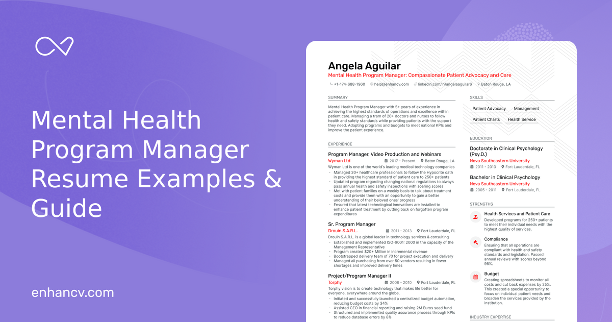 5 Mental Health Program Manager Resume Examples & Guide for 2024