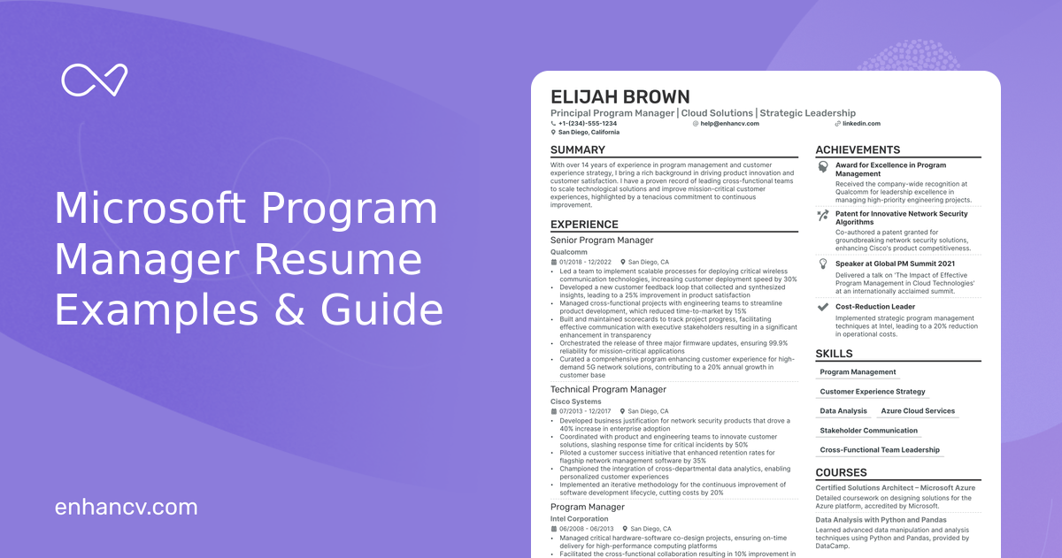 10 Microsoft Program Manager Resume Examples & Guide for 2024