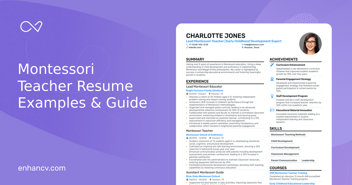 10 Montessori Teacher Resume Examples & Guide for 2026