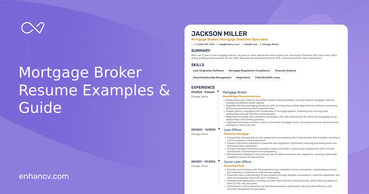 10 Mortgage Broker Resume Examples & Guide for 2026