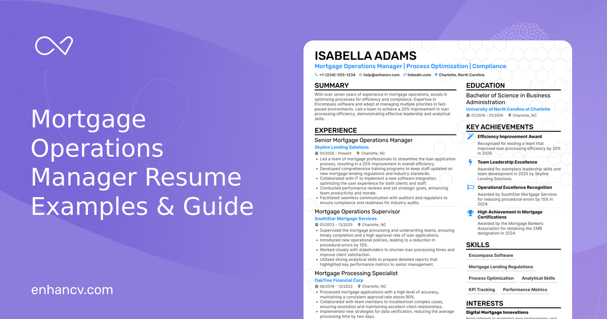 10 Mortgage Operations Manager Resume Examples & Guide for 2026