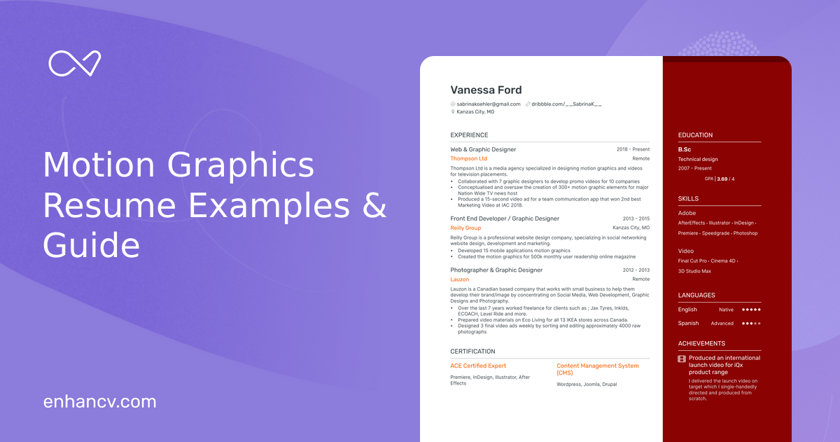 5 Motion Graphics Resume Examples & Guide for 2024