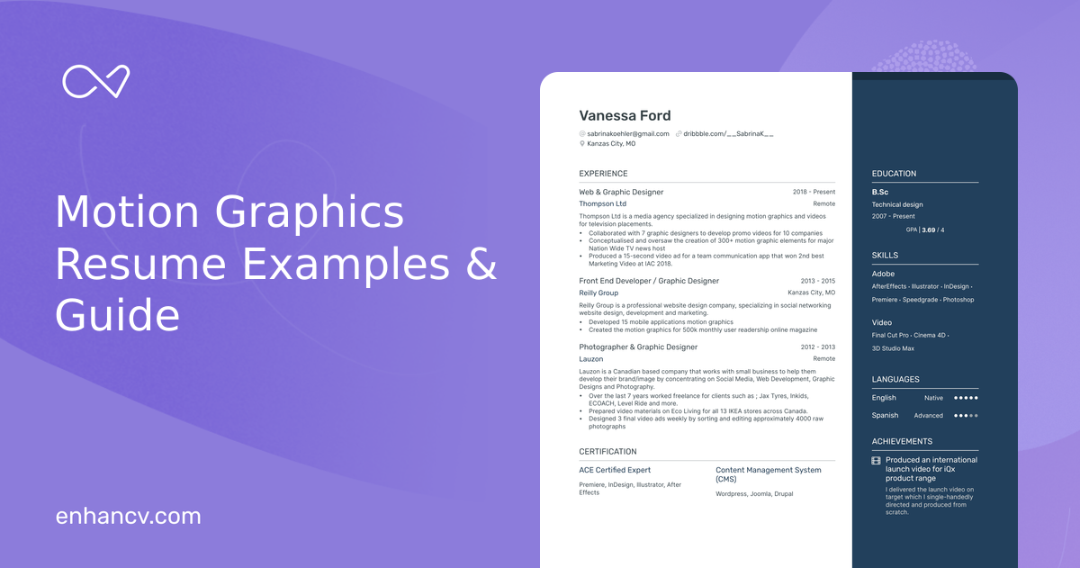 5 Motion Graphics Resume Examples & Guide for 2024