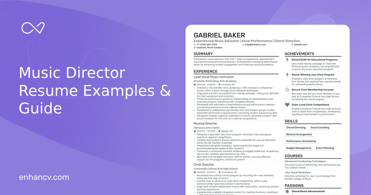 10 Music Director Resume Examples & Guide for 2026