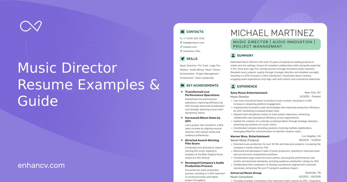 10 Music Director Resume Examples & Guide for 2026