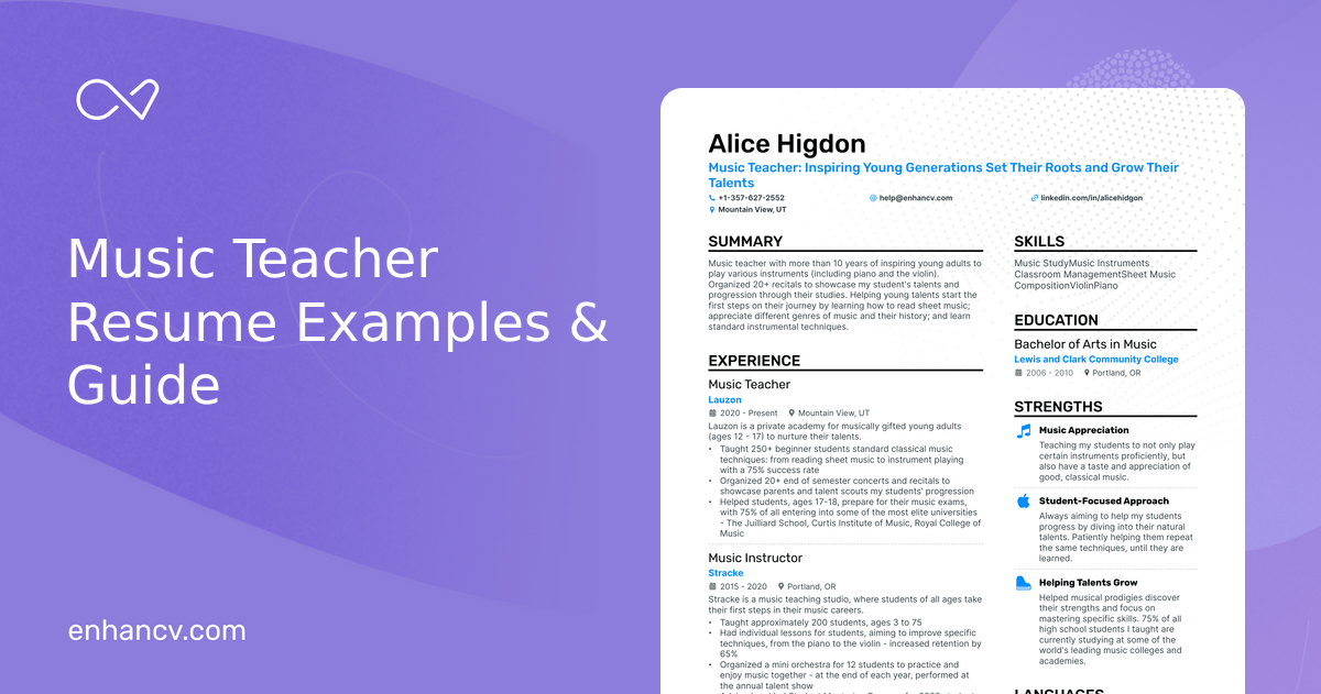 5 Music Teacher Resume Examples & Guide for 2024