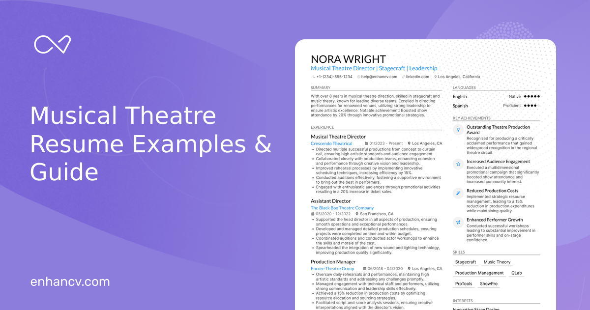 10 Musical Theatre Resume Examples, Templates & Guide for 2026