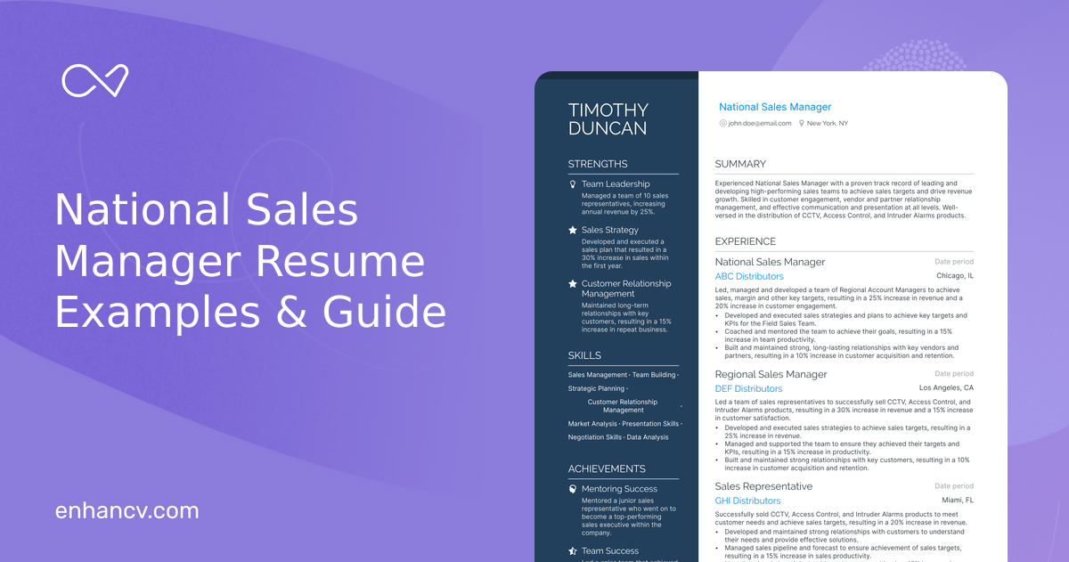 5 National Sales Manager Resume Examples & Guide for 2024