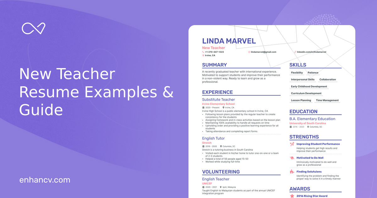 6 New Teacher Resume Examples & Guide for 2024