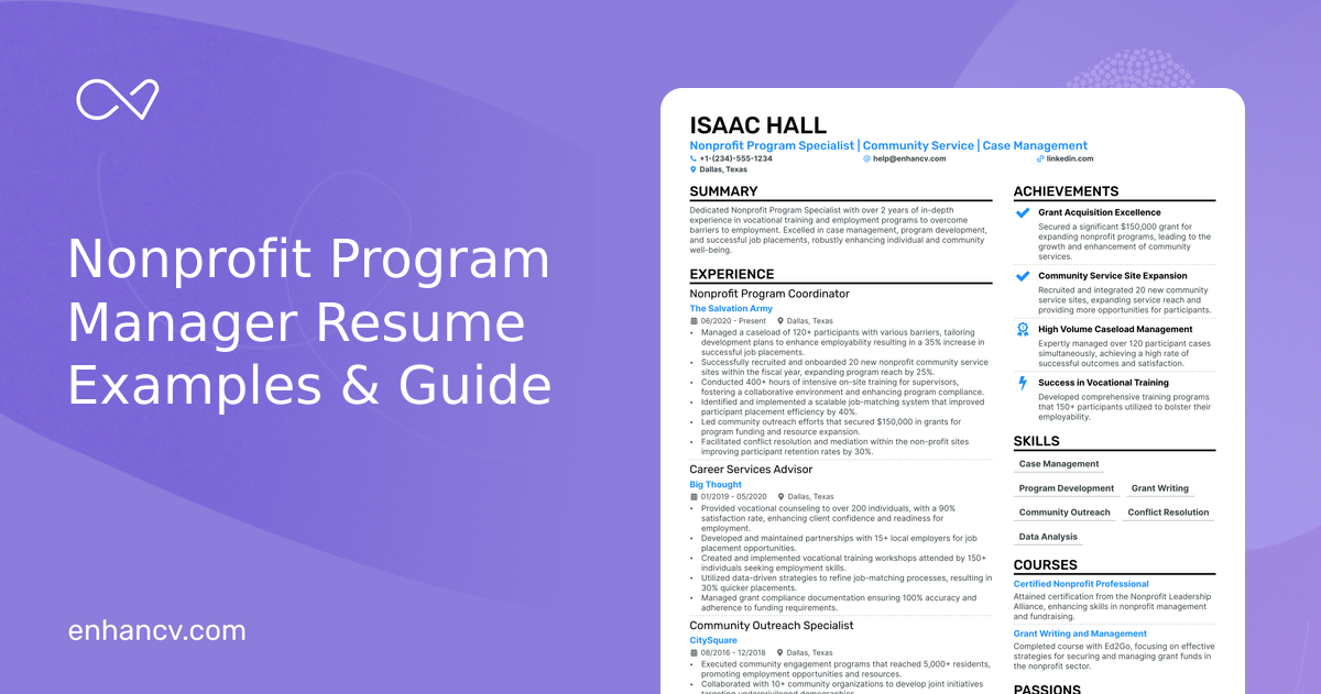 10 Nonprofit Program Manager Resume Examples & Guide for 2024