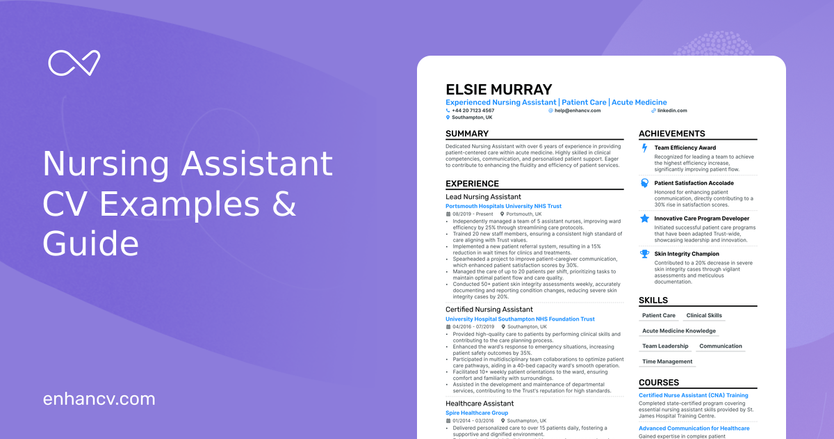 Nursing Assistant CV Examples & Guide for 2026