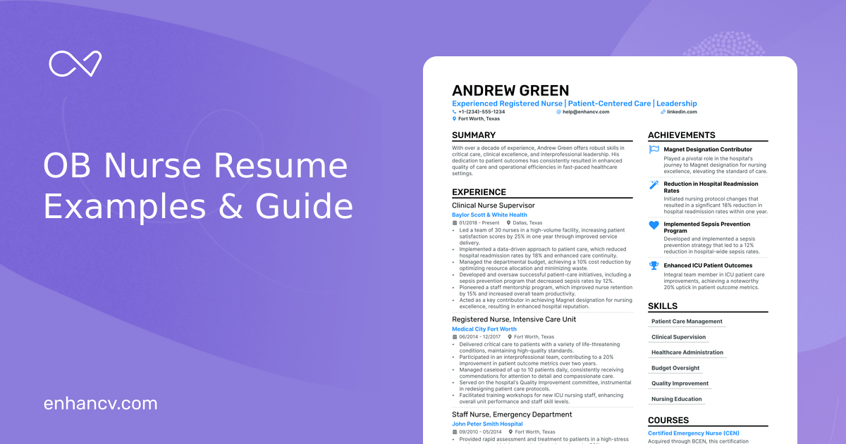 10 OB Nurse Resume Examples & Guide for 2024