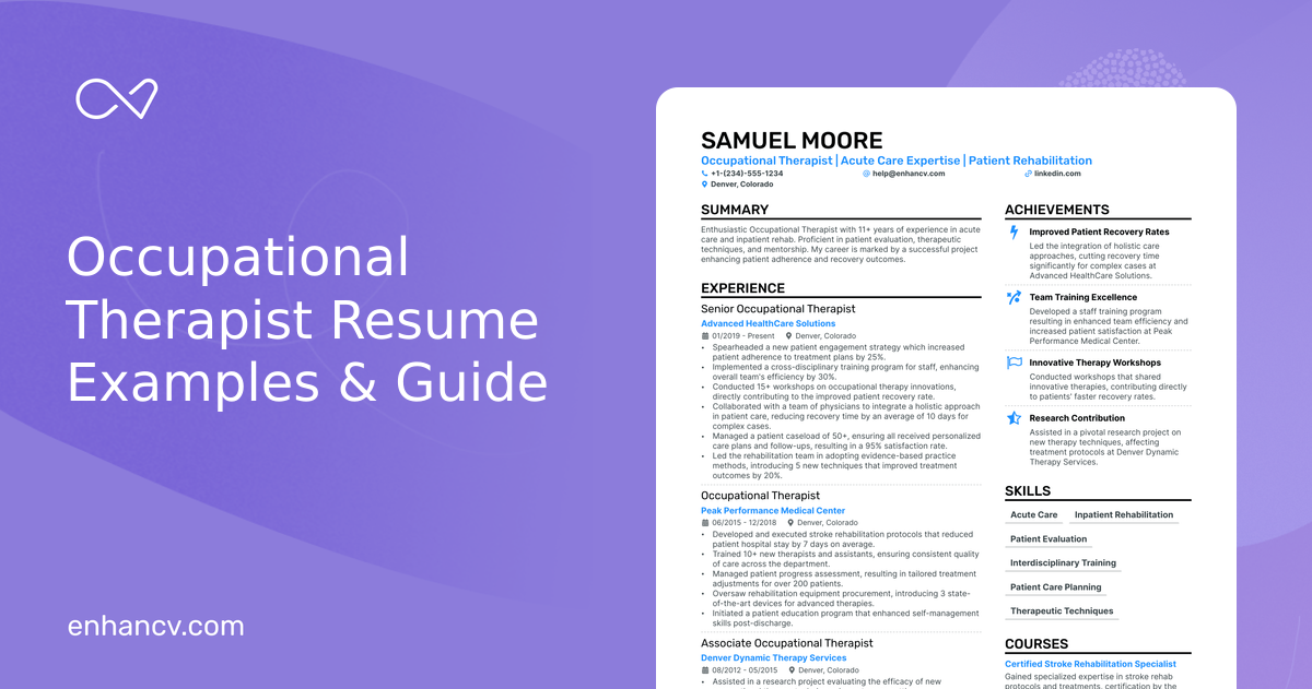 5 Occupational Therapist Resume Examples & Guide for 2024