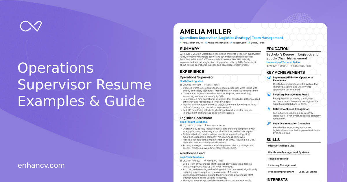10 Operations Supervisor Resume Examples & Guide for 2026
