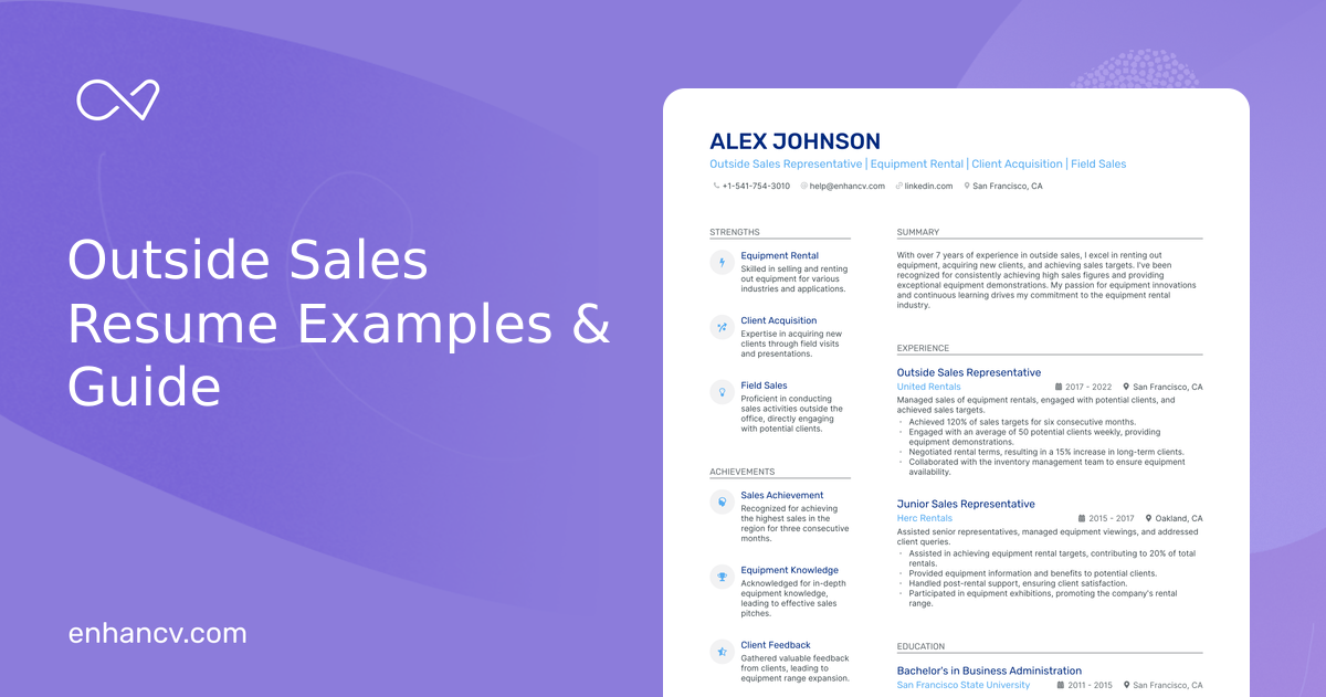 7 Outside Sales Resume Examples & Guide for 2026