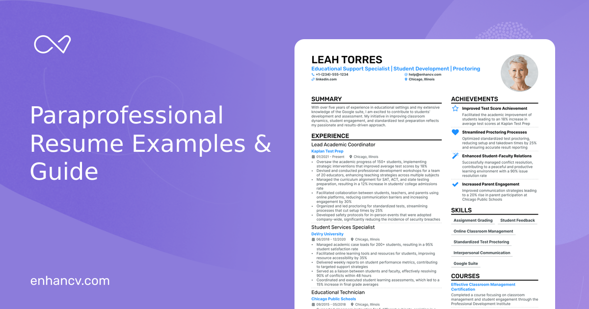 5 Paraprofessional Resume Examples & Guide for 2024