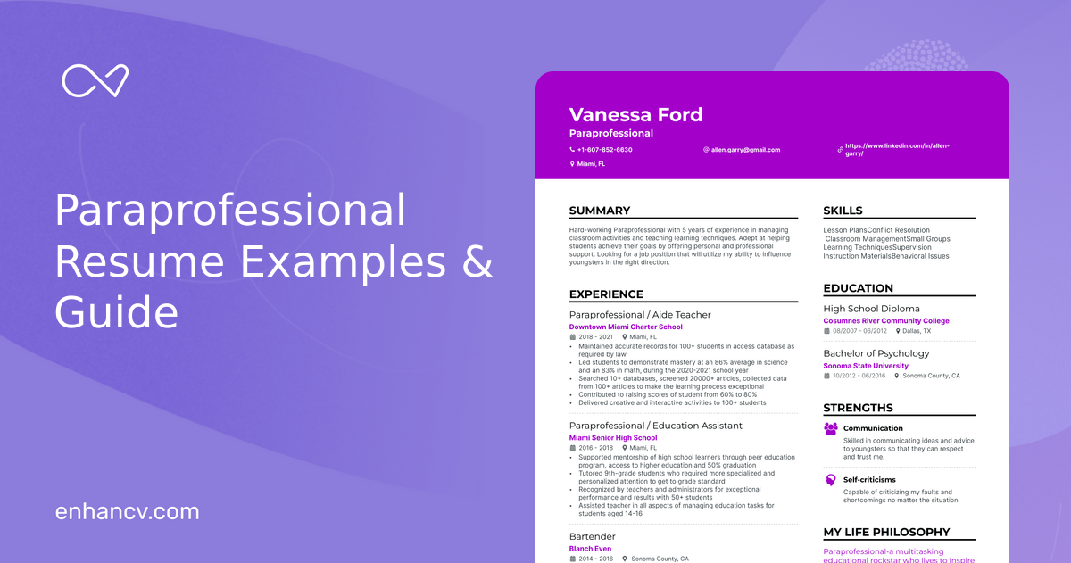 5 Paraprofessional Resume Examples & Guide for 2024
