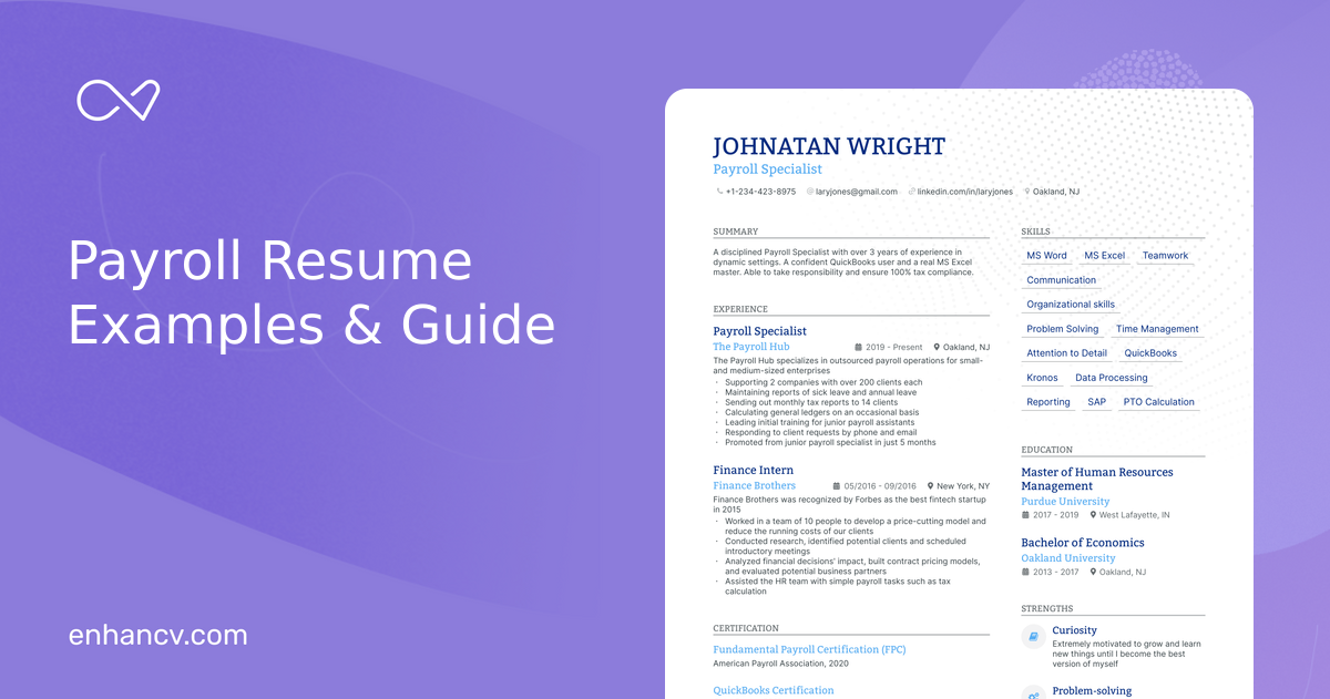 4 Payroll Resume Examples & Guide for 2024