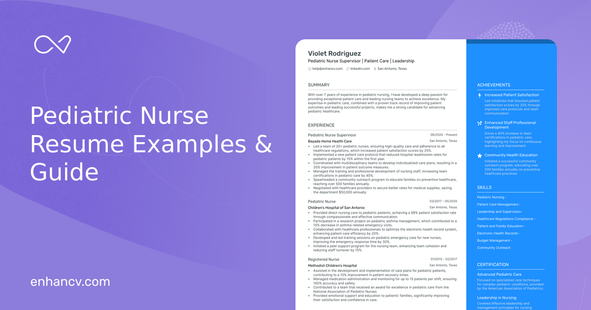 5 Pediatric Nurse Resume Examples & Guide for 2024