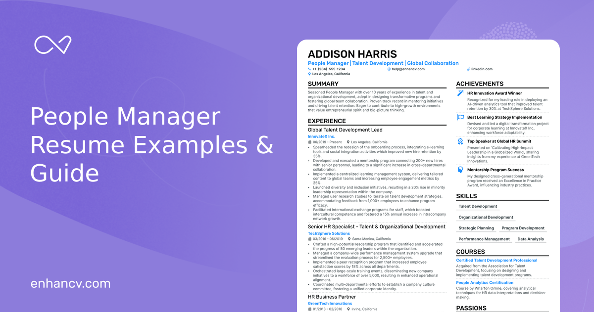 10 People Manager Resume Examples & Guide for 2024