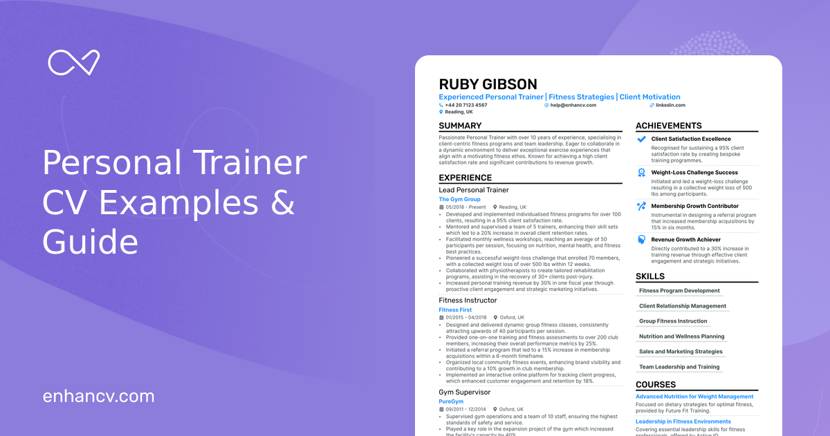 Personal Trainer CV Examples & Guide for 2025