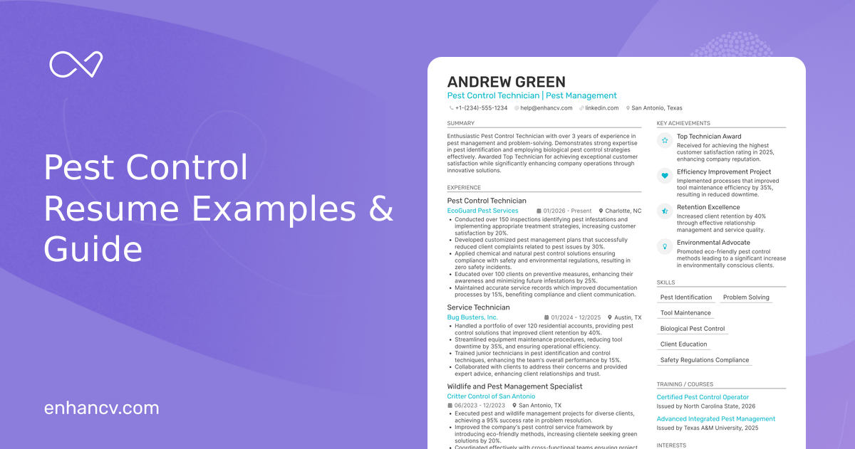 10 Pest Control Resume Examples & Guide for 2026