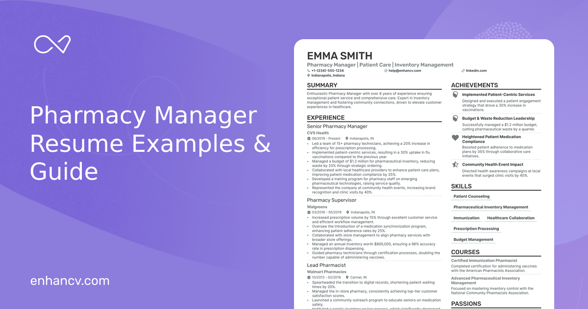 10 Pharmacy Manager Resume Examples & Guide for 2024