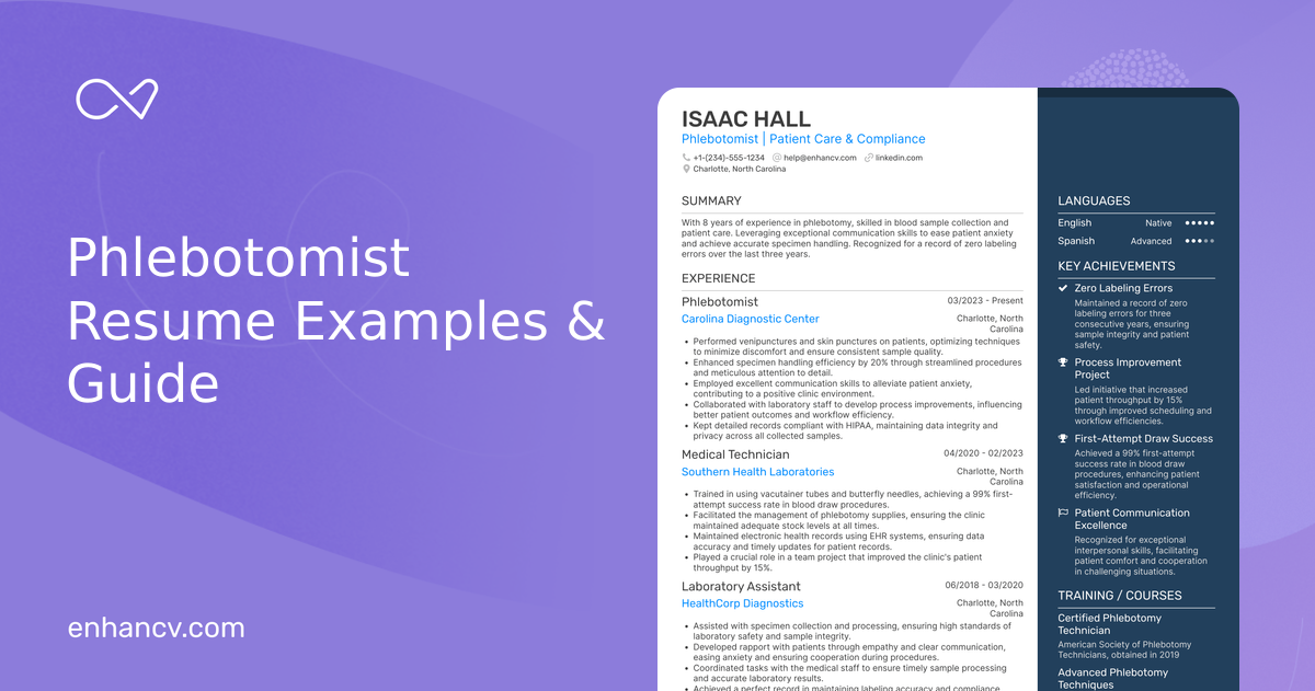 20 Phlebotomist Resume Examples That Got Jobs for 2026