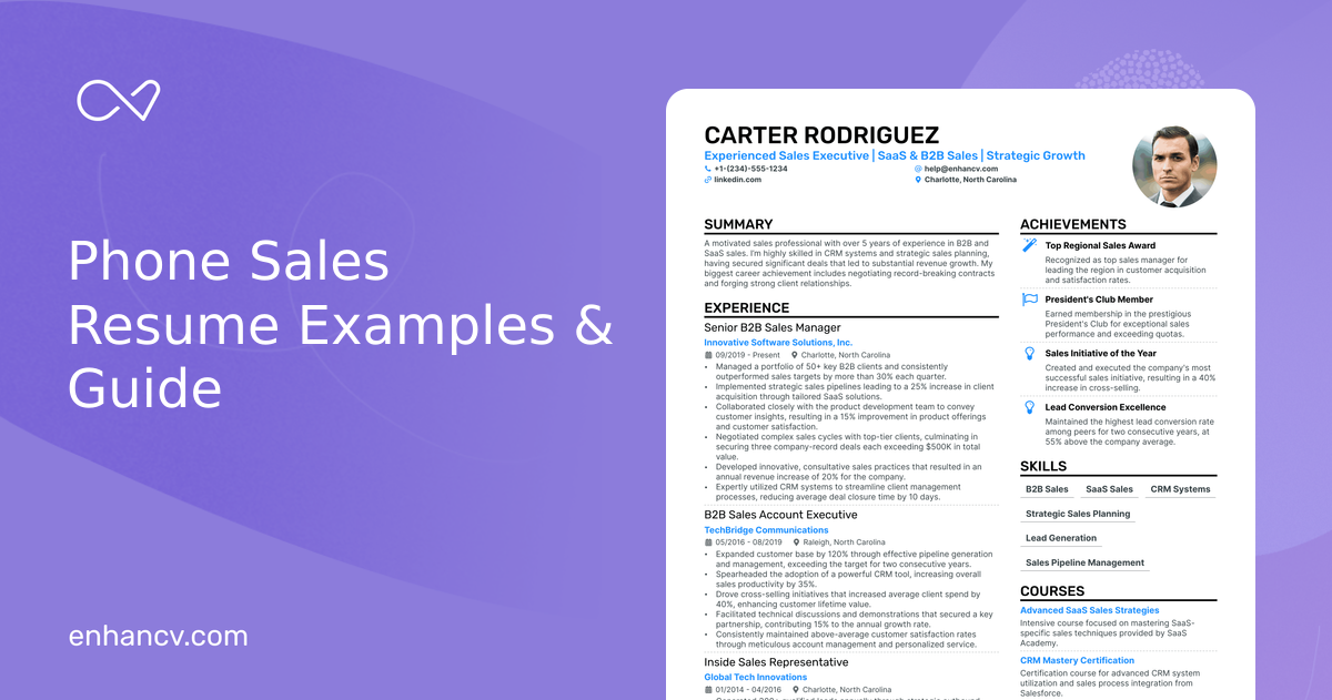 10 Phone Sales Resume Examples & Guide for 2024