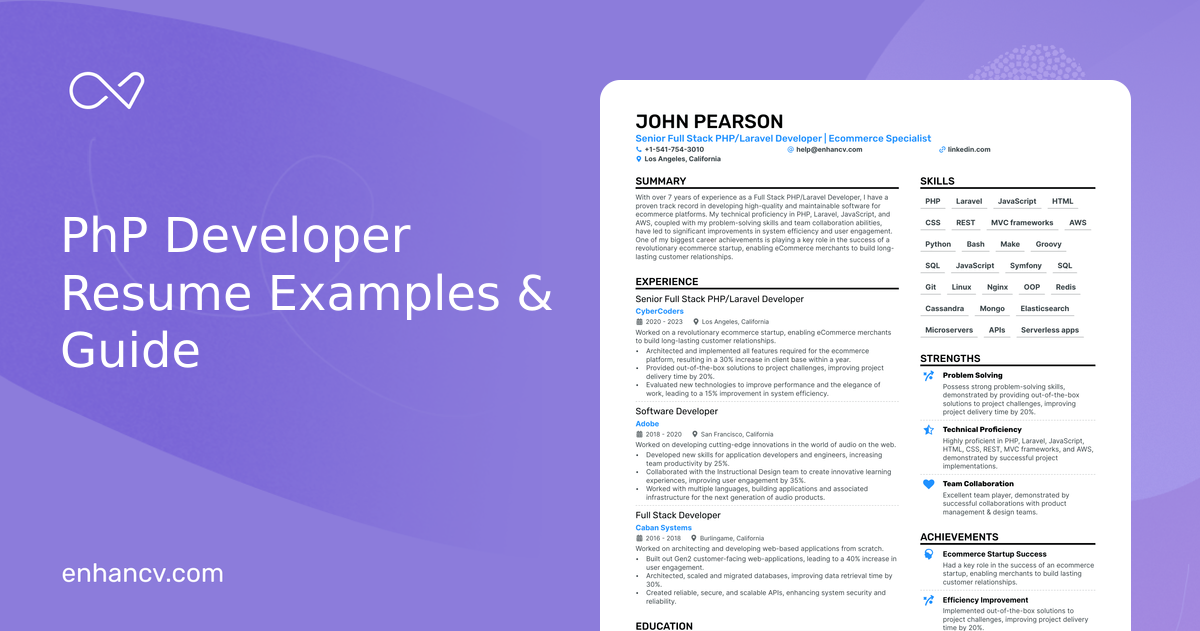 5 5 PhP Developer Resume Examples & Guide for 2024
