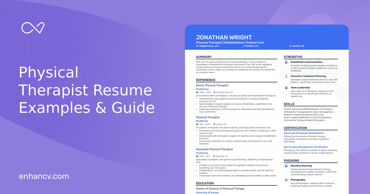 5 Physical Therapist Resume Examples & Guide for 2024