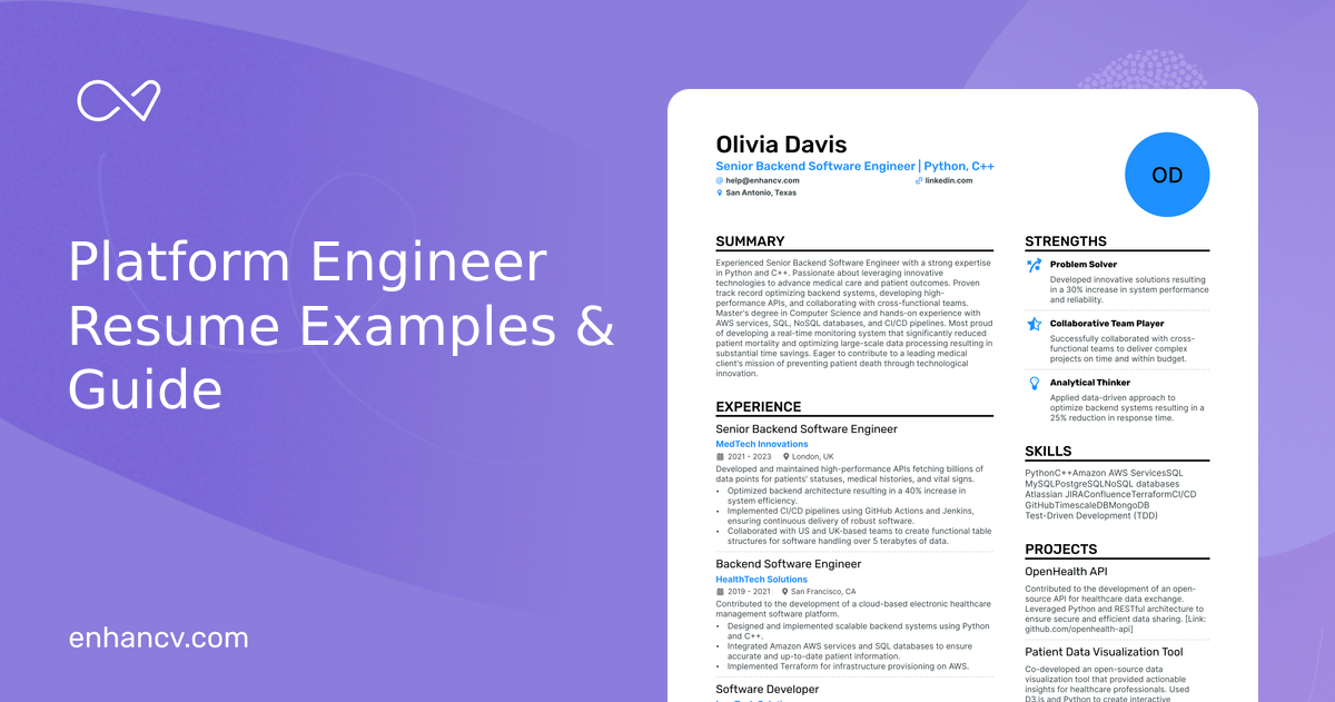 10 Platform Engineer Resume Examples & Guide for 2024