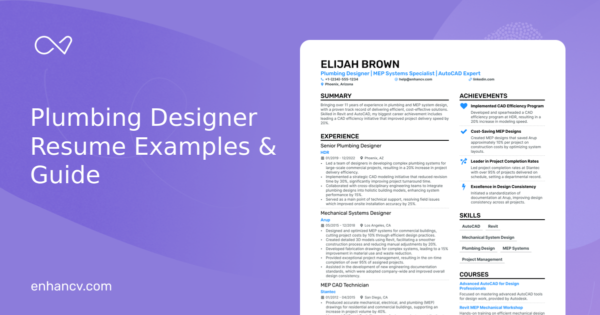 10 Plumbing Designer Resume Examples & Guide for 2024