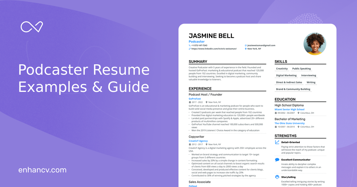 5 Podcaster Resume Examples & Guide for 2024