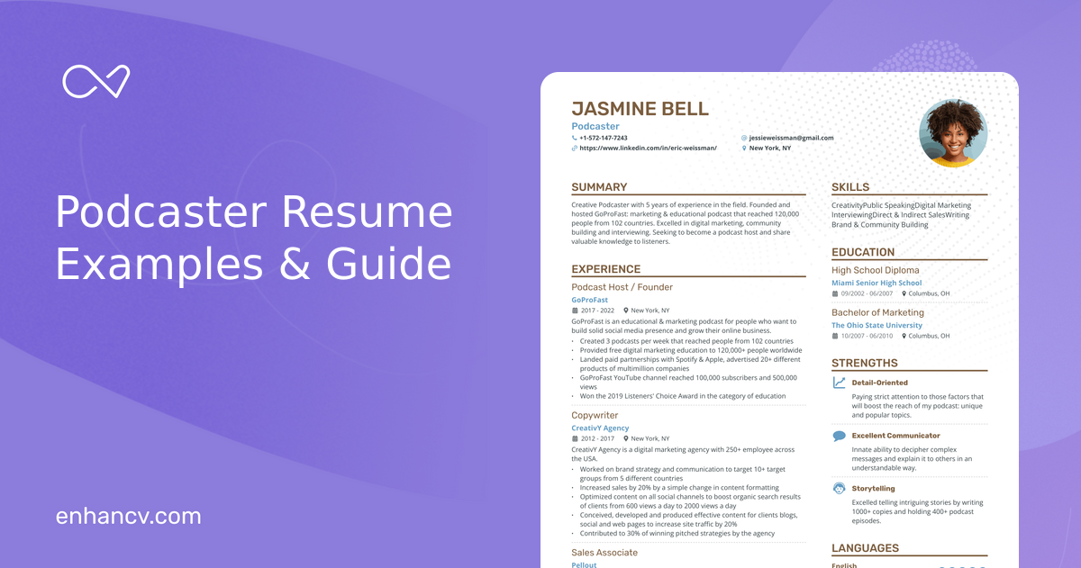 5 Podcaster Resume Examples & Guide for 2024