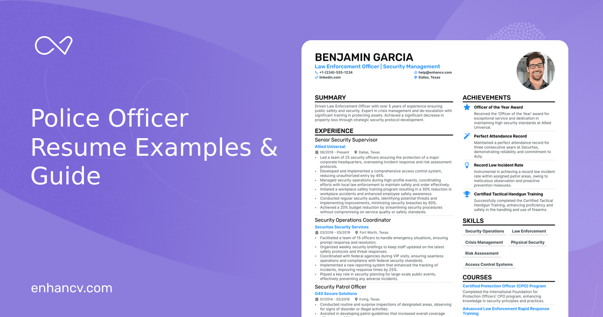 10 Police Officer Resume Examples & Guide for 2024