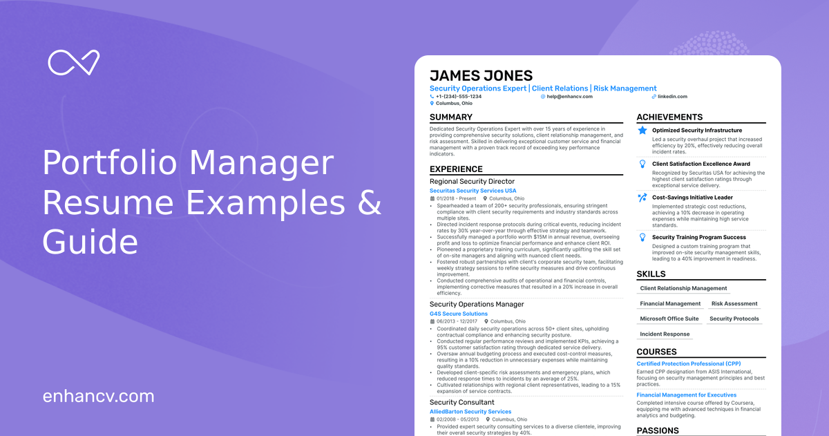 10 Portfolio Manager Resume Examples & Guide for 2024