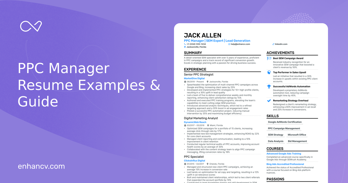 10 PPC Manager Resume Examples & Guide for 2024