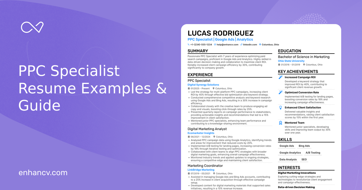 5 PPC Specialist Resume Examples & Guide for 2026