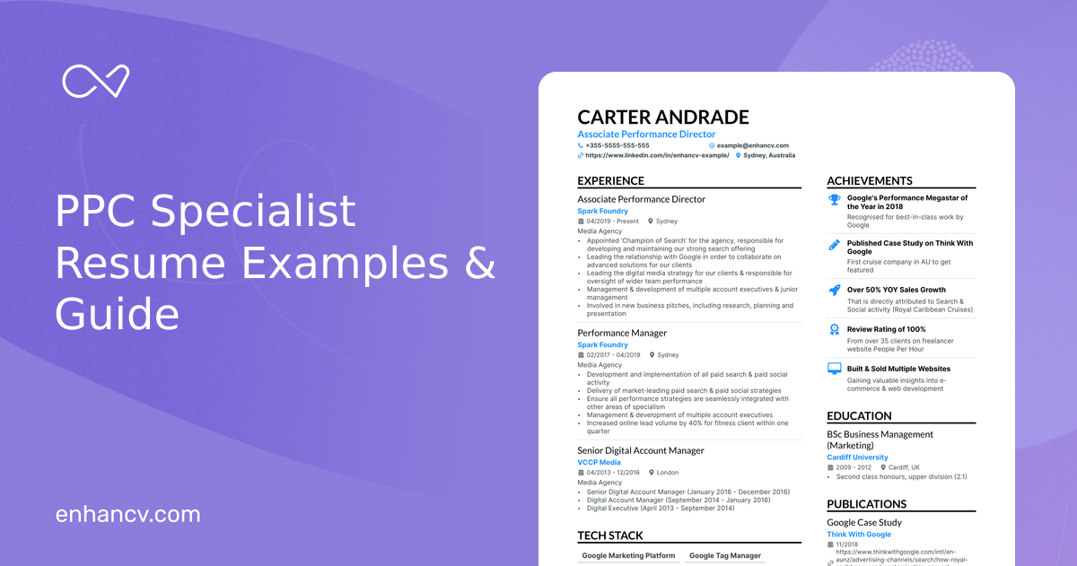 5 PPC Specialist Resume Examples & Guide for 2024