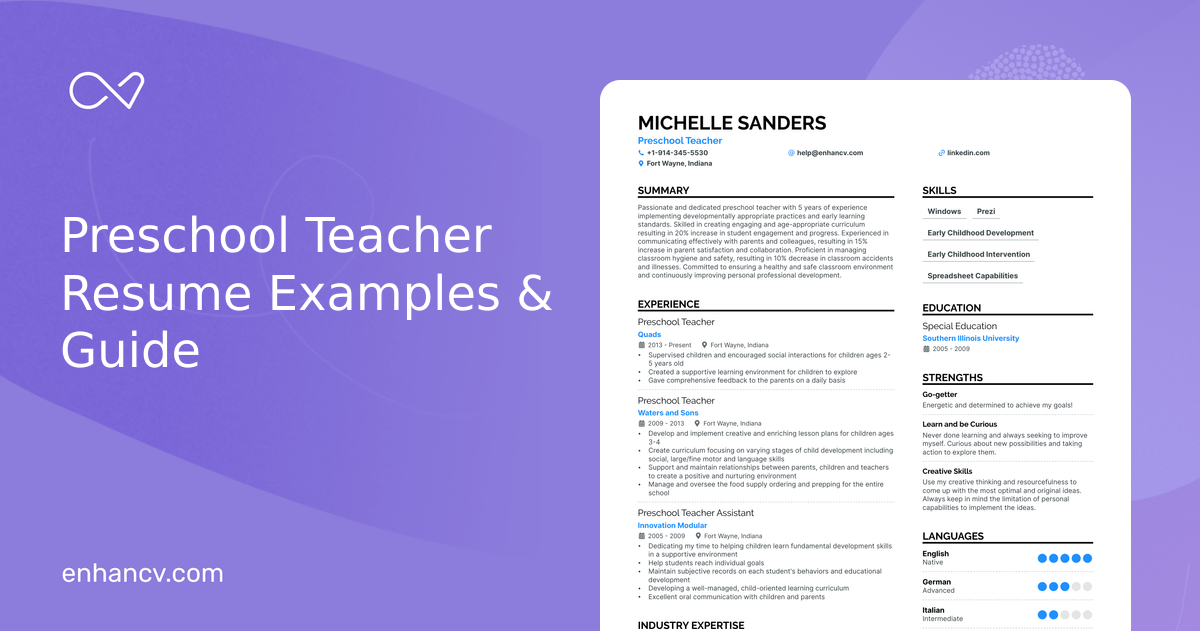 7 Preschool Teacher Resume Examples & Guide for 2024