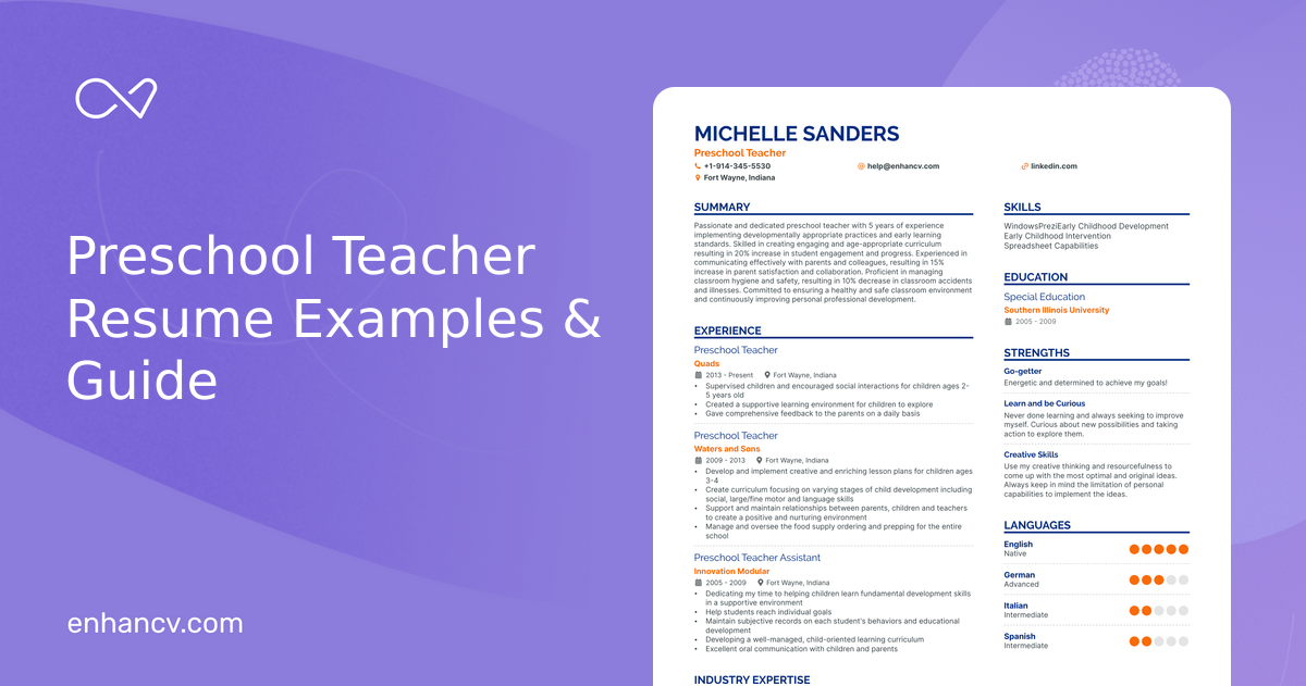 7 Preschool Teacher Resume Examples & Guide for 2024