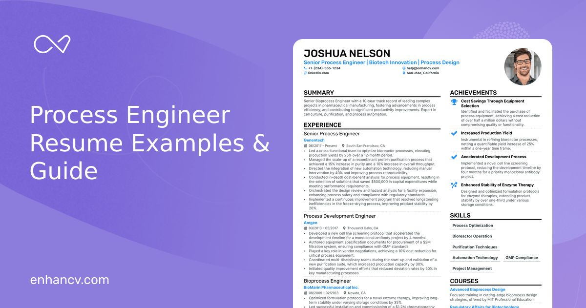 5 Process Engineer Resume Examples & Guide for 2024