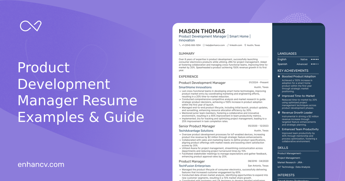 10 Product Development Manager Resume Examples & Guide for 2026