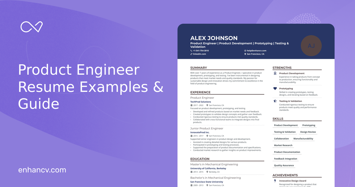 5 Product Engineer Resume Examples & Guide for 2024