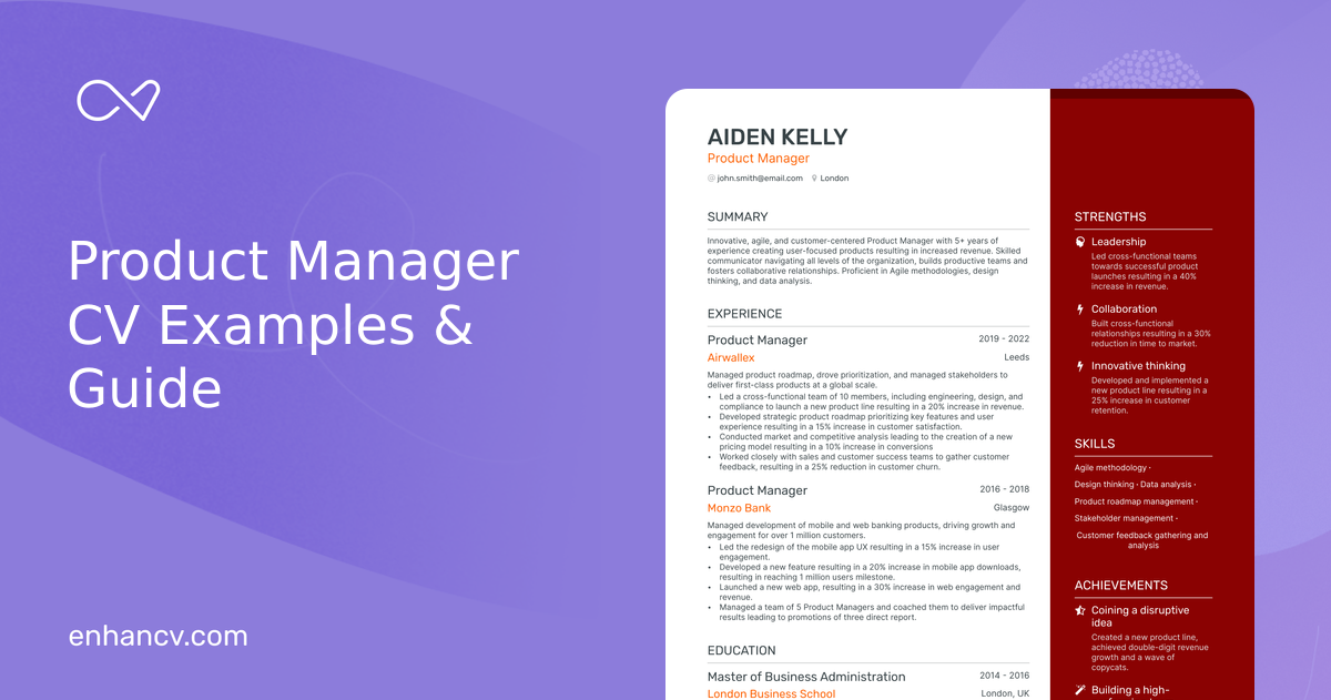 3 Product Manager CV Examples for 2024